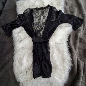 Intimates & Sleepwear | Black Sheer Intimate Robe 34 Sleeves Rose Small ...
